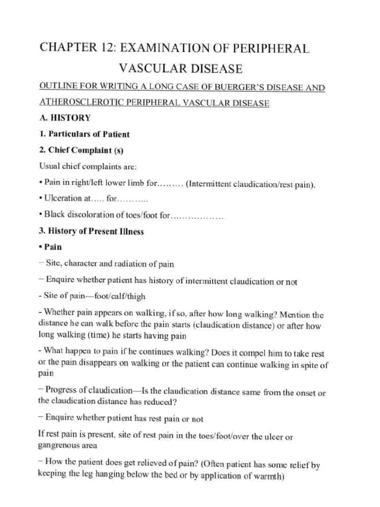 Peripheral Vascular Disease Case Performa | PDF | Human Leg | Pulse