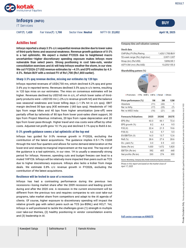 117813_1_Infosys_18Apr25_Kotak_Inst | PDF | Mergers And Acquisitions ...