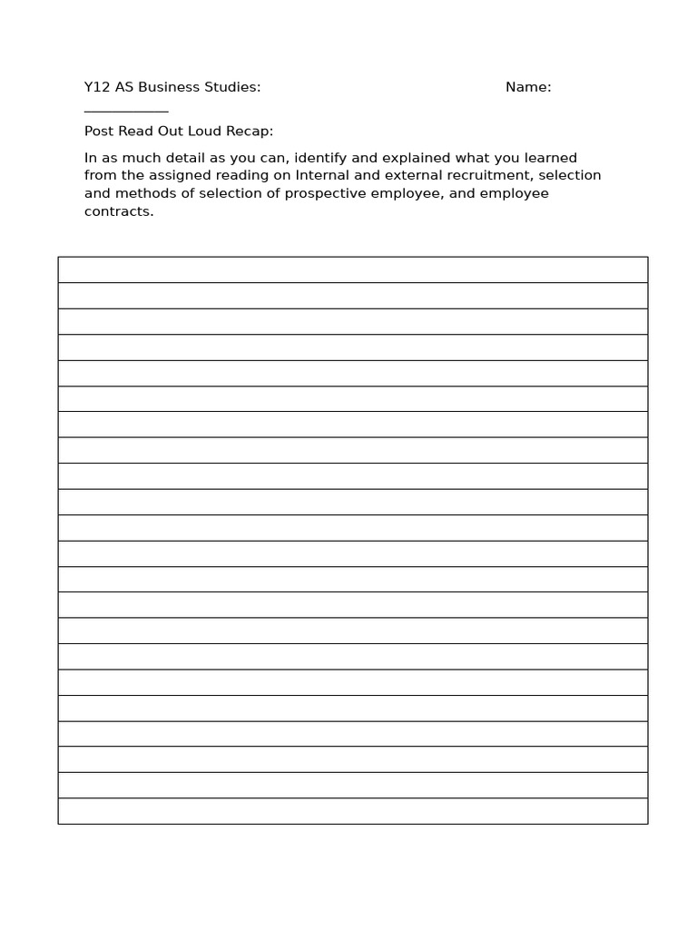 Y12 As Business Studies - Reading Out Loud Recap | PDF
