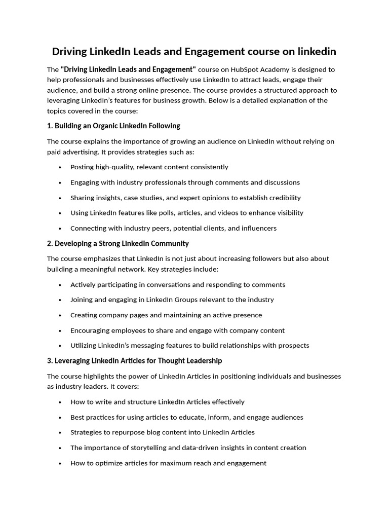 Driving LinkedIn Leads and Engagement Course On Linkedin | PDF | Linked ...