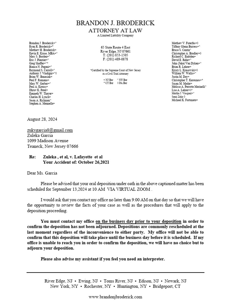 Dep Notice to Client 9-13-24 | PDF | Deposition (Law) | Discovery (Law)