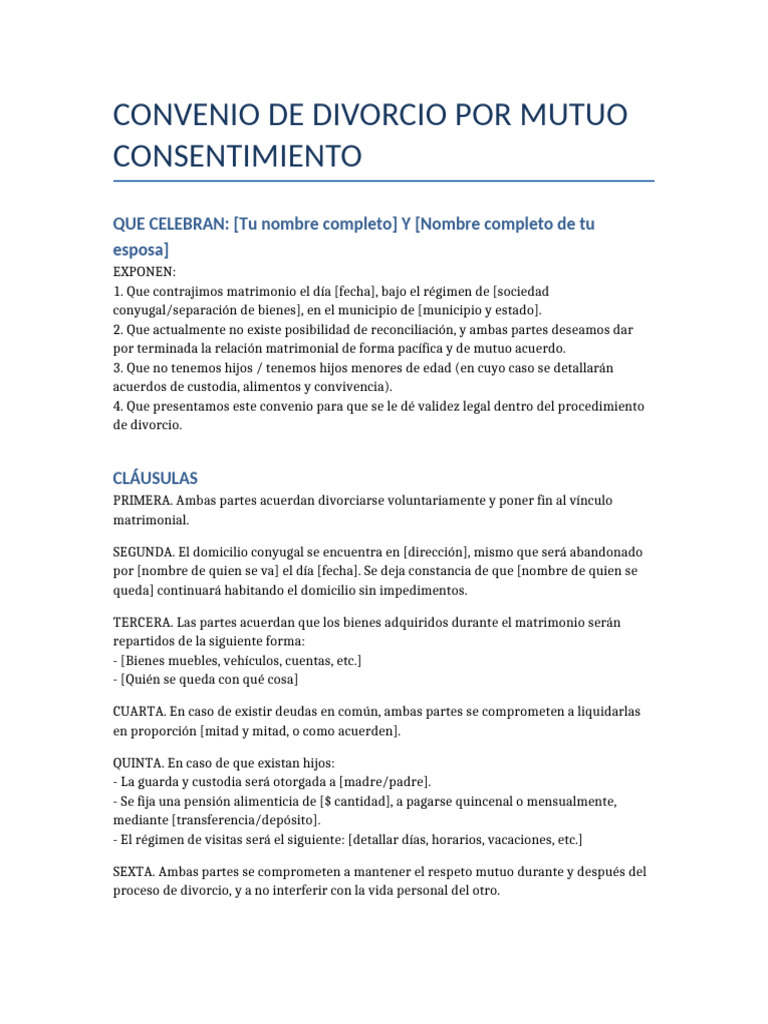 Convenio Divorcio Mutuo Acuerdo | PDF