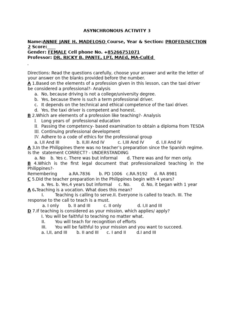 Finalasynchronous Activity 3, Madeloso | PDF | Teachers | Mentorship