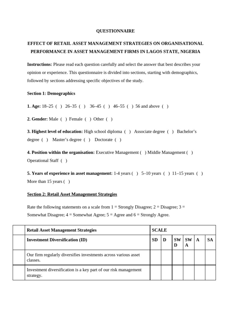 QUESTIONNAIRE - RETAIL ASSET MANAGEMENT - Uploaded | PDF | Return On ...