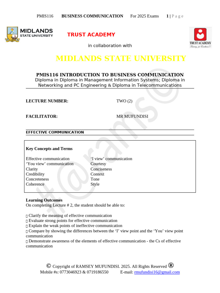PMIS116-Lecture-2-Notes-2025 EFFECTIVE COMMUNICATION | PDF ...