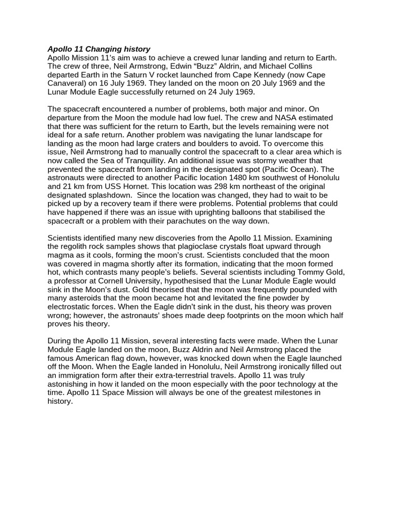 Apollo 11 Mission - NICOLE FONG SCIENCE ASSESSMENT REPORT | PDF ...