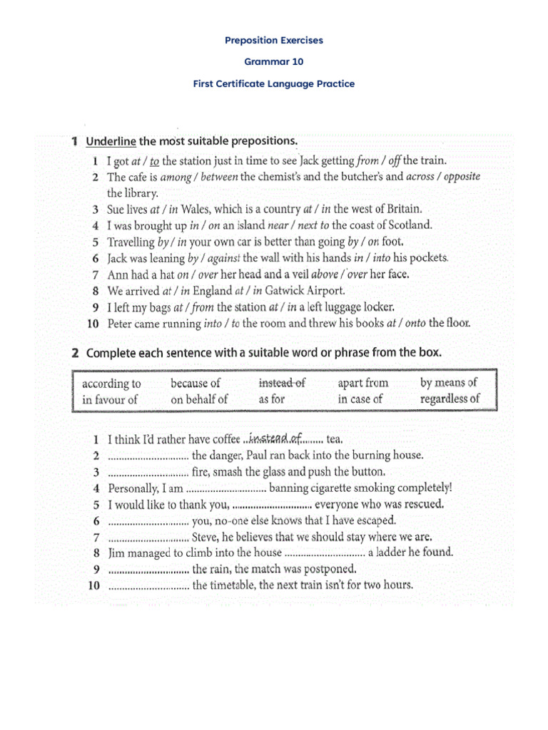Preposition Exercises | PDF