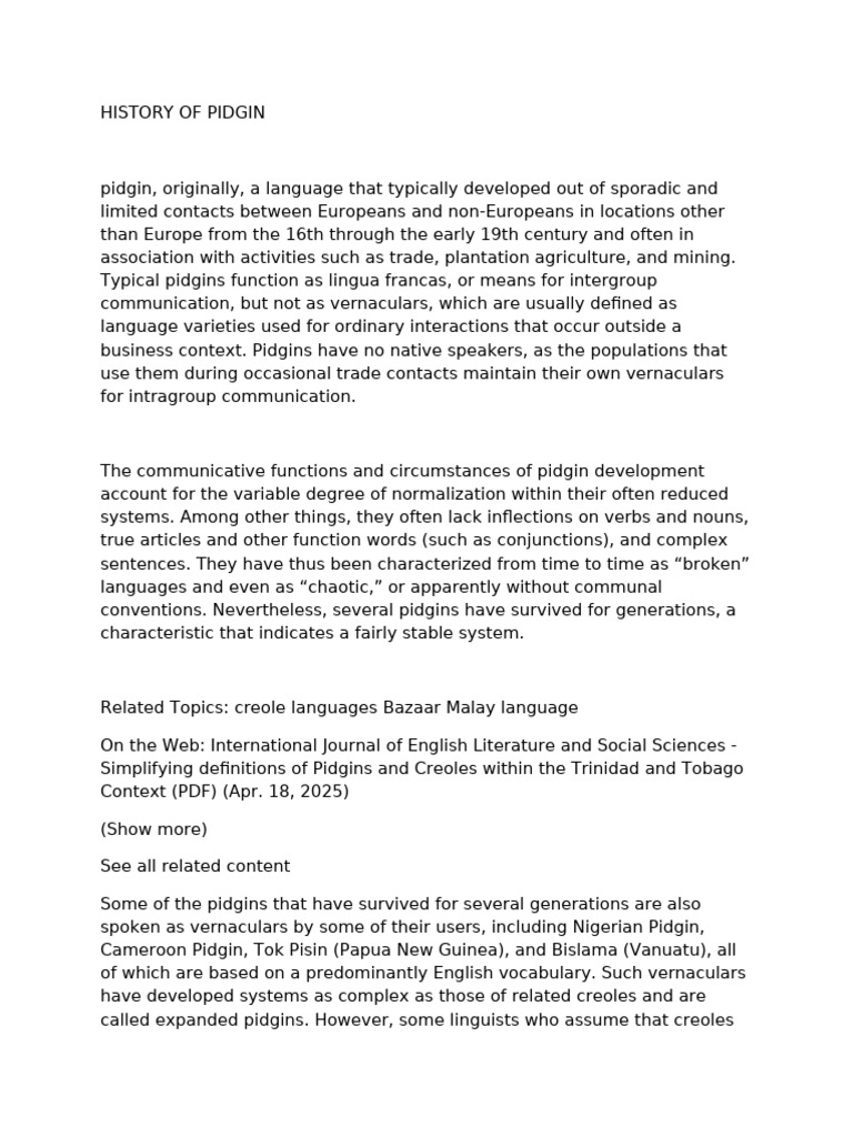 History of Pidgin | PDF