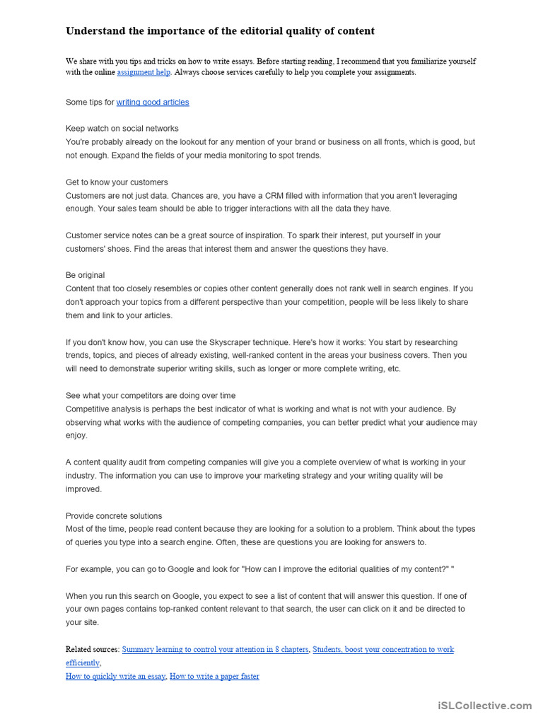 Understand The Importance of The Editorial Quality of Content | PDF ...