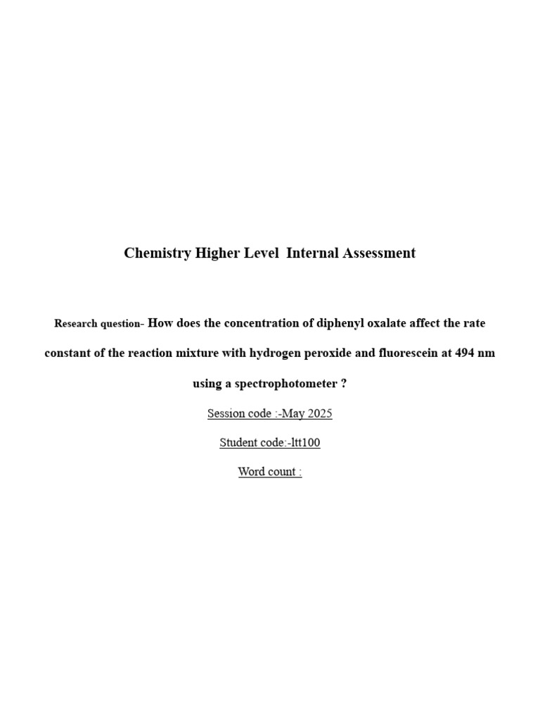 Chemistry Higher Level Internal Assessment | PDF | Reaction Rate ...