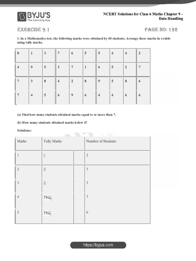 NCERT Solutions For Class 6 Maths Chapter 9 - Data Handling | PDF