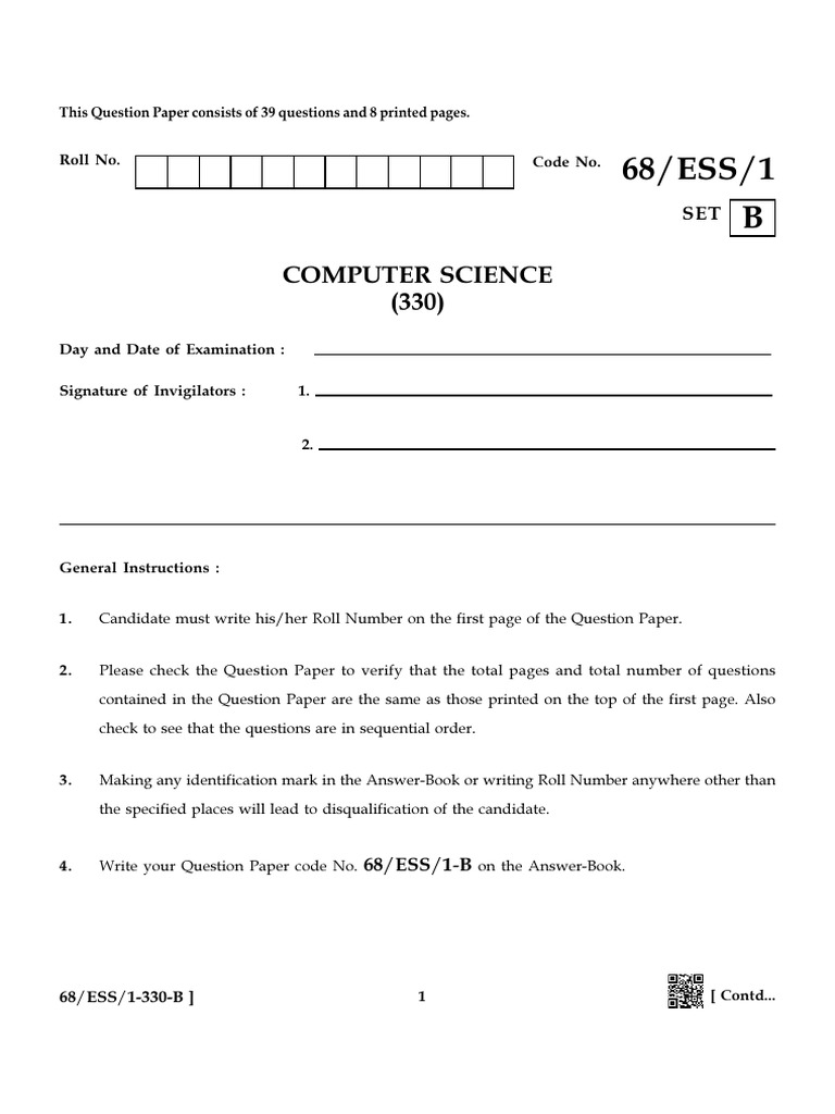 Computer Science Set B With Answers | PDF | Integer (Computer Science ...