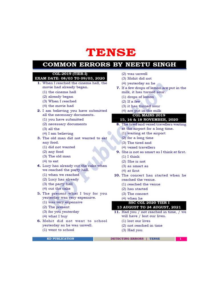 2 - Tense Common Error 2019 - 2022 20231230031241 | PDF