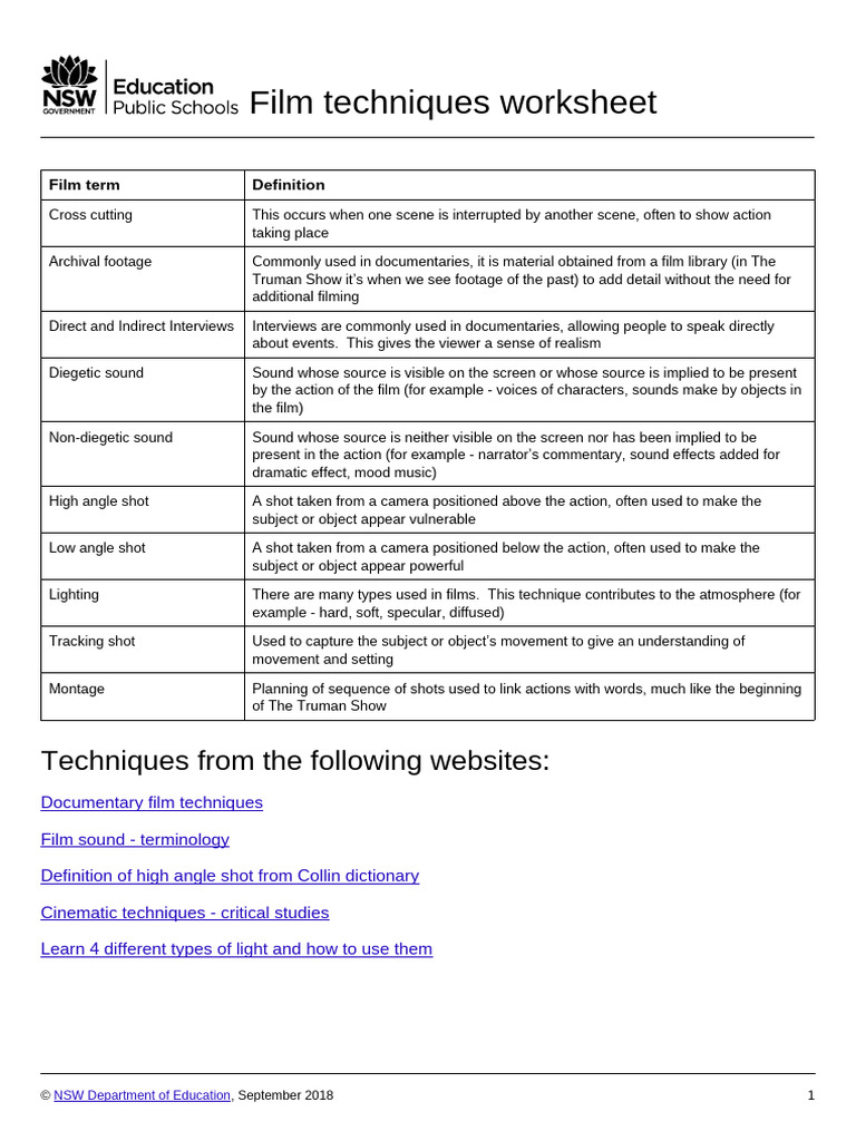 Film Techniques Overview and Definitions | PDF