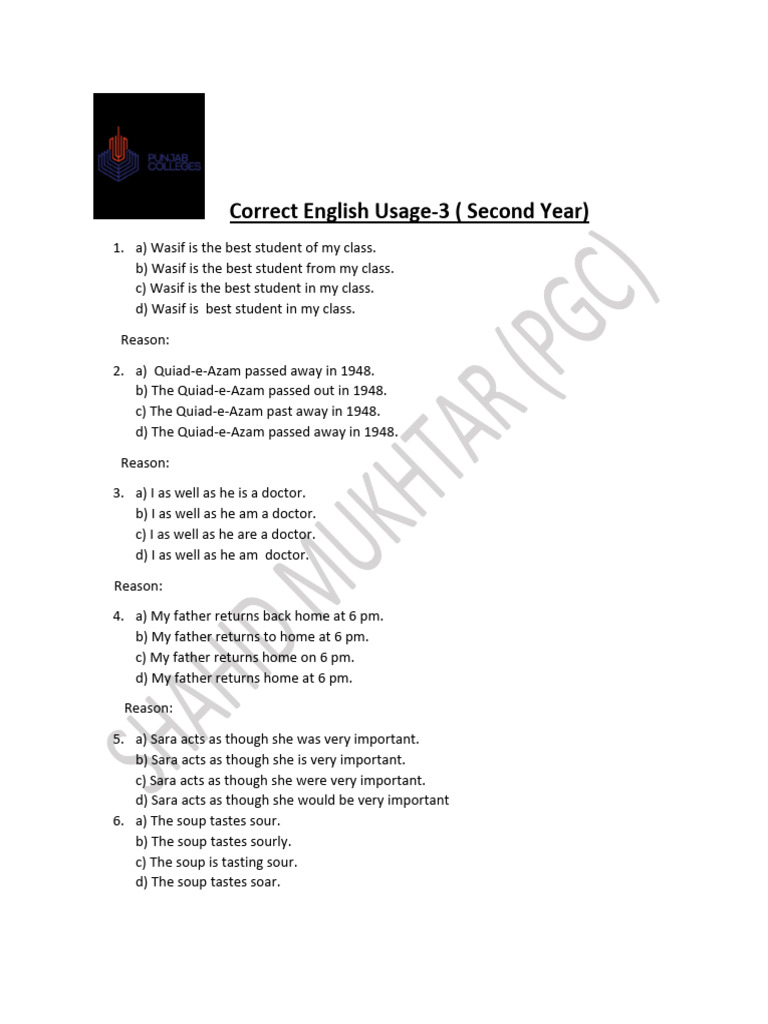 Correct English Usage-3 (Second Year) | PDF