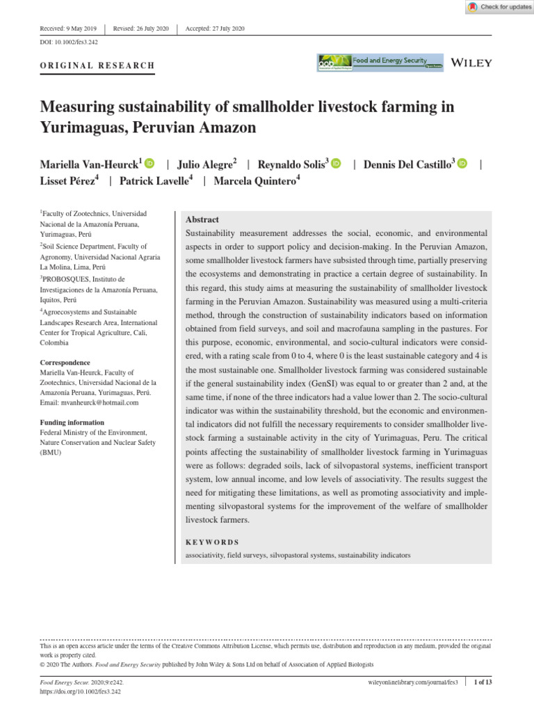 Food and Energy Security - 2020 - Van Heurck - Measuring Sustainability of Smallholder Livestock ...