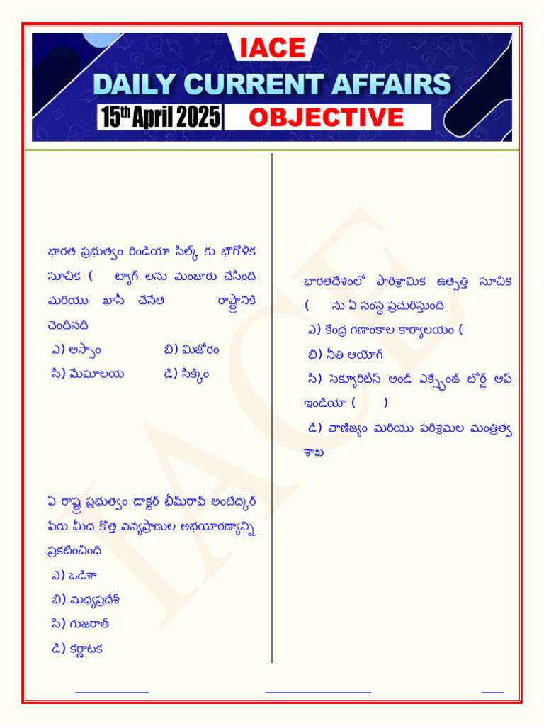 15-04-2025 - CURRENT AFFAIRS OBJECTIVE | PDF