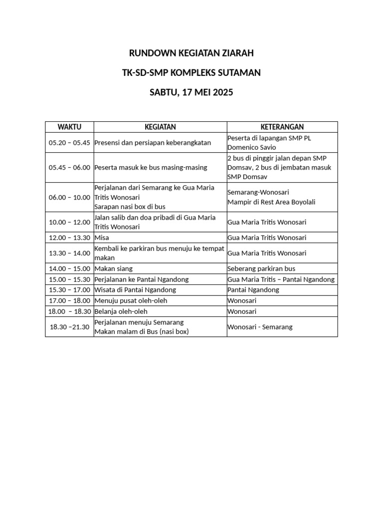 RUNDOWN KEGIATAN ZIARAH ROHANI | PDF