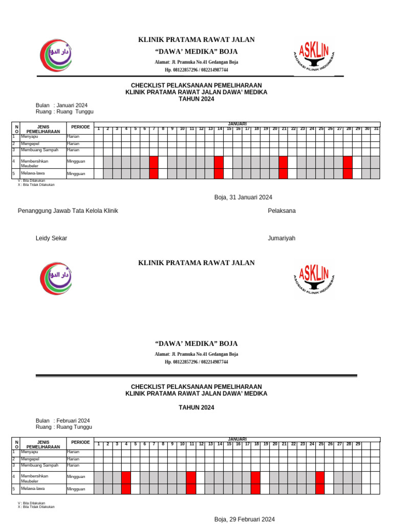 7. Ceklist Ruang Tunggu Klinik dawa medika | PDF