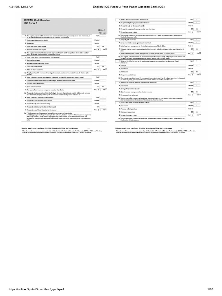 IIQE Paper 3 Pass Paper (Chapter 1 2 Example) | PDF