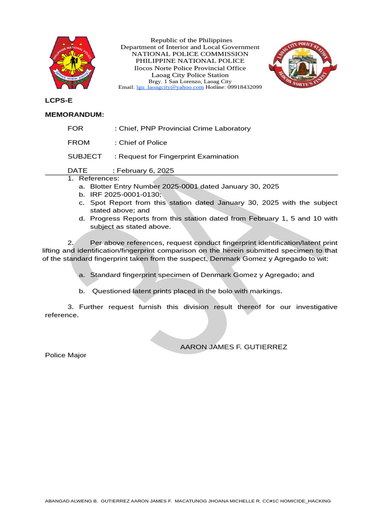 Request For Fingerprint | PDF