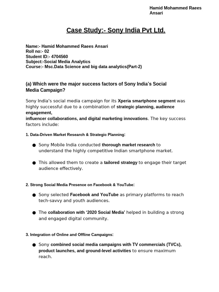 Case Study 3 - Sony India PVT LTD (SMA) | PDF | Popular Culture & Media Studies | Social Media