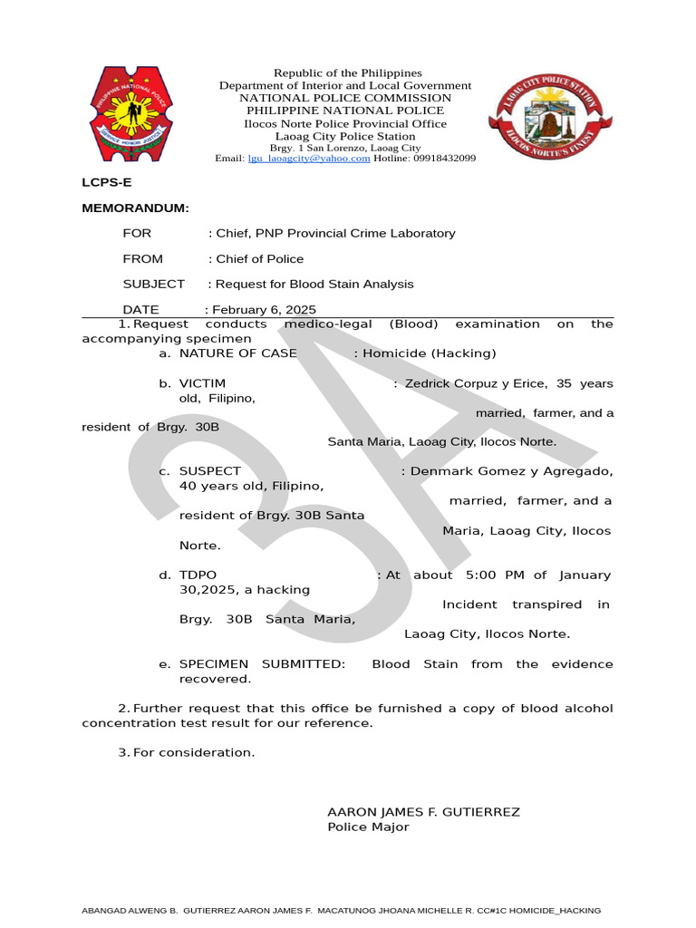 Request For Blood Stain | PDF