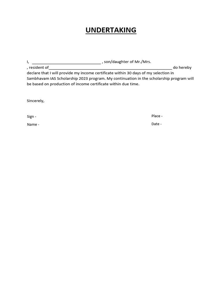 Income Certificate Undertaking for Scholarship | PDF
