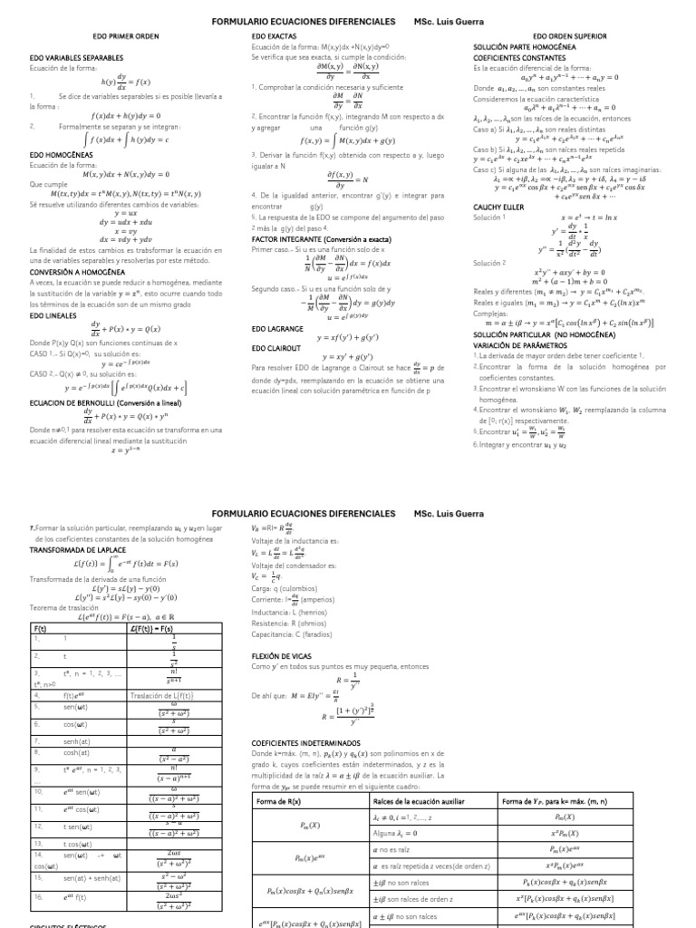 Formulario Final EDO | PDF | Ecuaciones | Objetos matemáticos