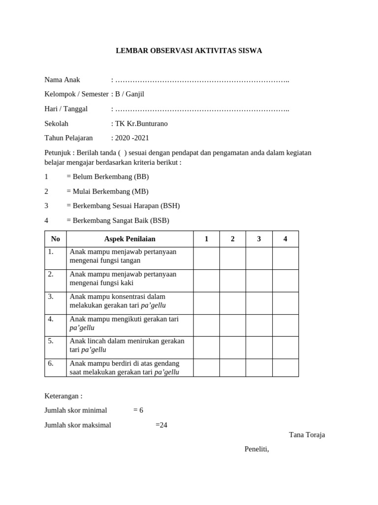 LEMBAR OBSERVASI AKTIVITAS SISWA | PDF