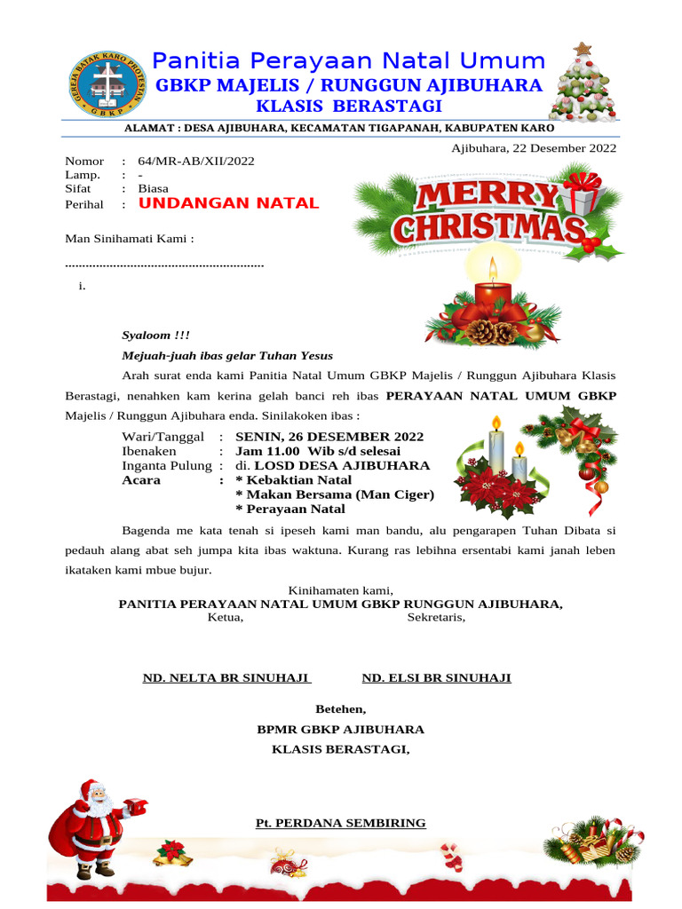 Undangan Natal - GBKP Runggun Ajibuhara | PDF