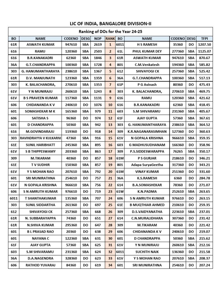Ranking of DOs For The Year 2024-2025 | PDF