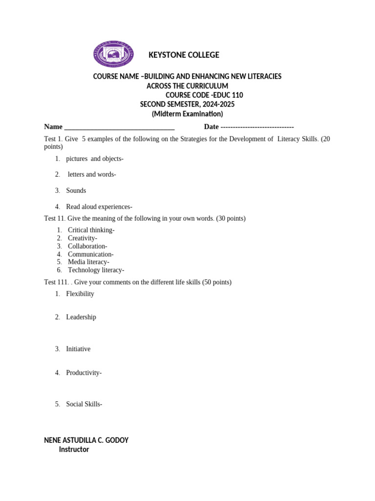 Educ 110 Midterm Examination | PDF