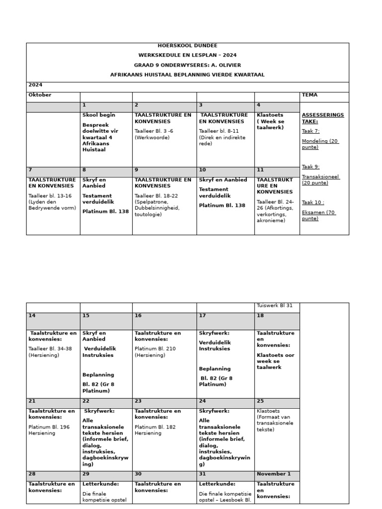 Kwartaal Beplanning Kwartaal 4 | PDF