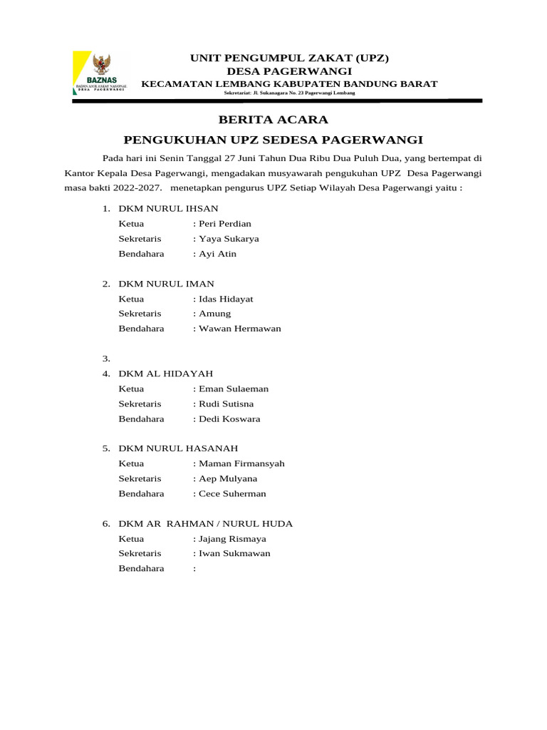 Pengukuhan UPZ Desa Pagerwangi 2022 | PDF