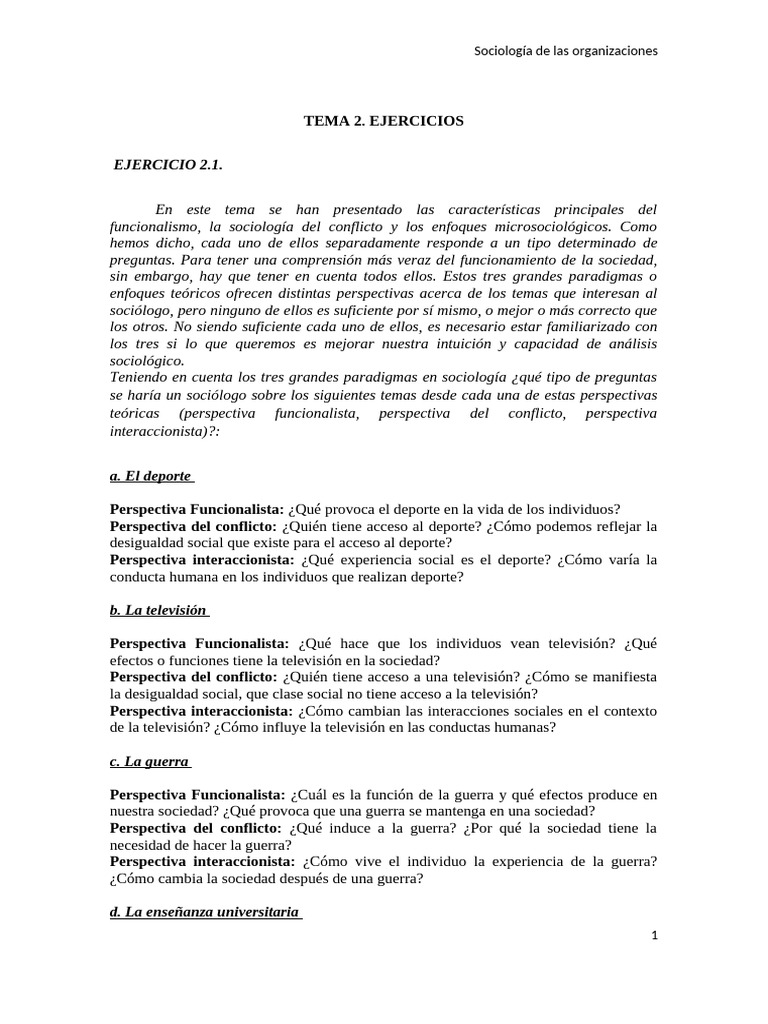 TEMA 2. Ejercicios | PDF | Sociología | Sociedad