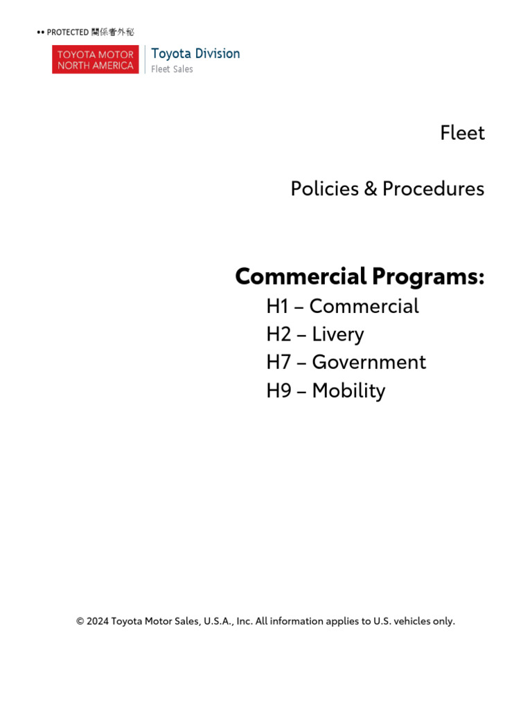 Toyota Fleet Policies and Procedures-Commercial | PDF | Fee | Toyota