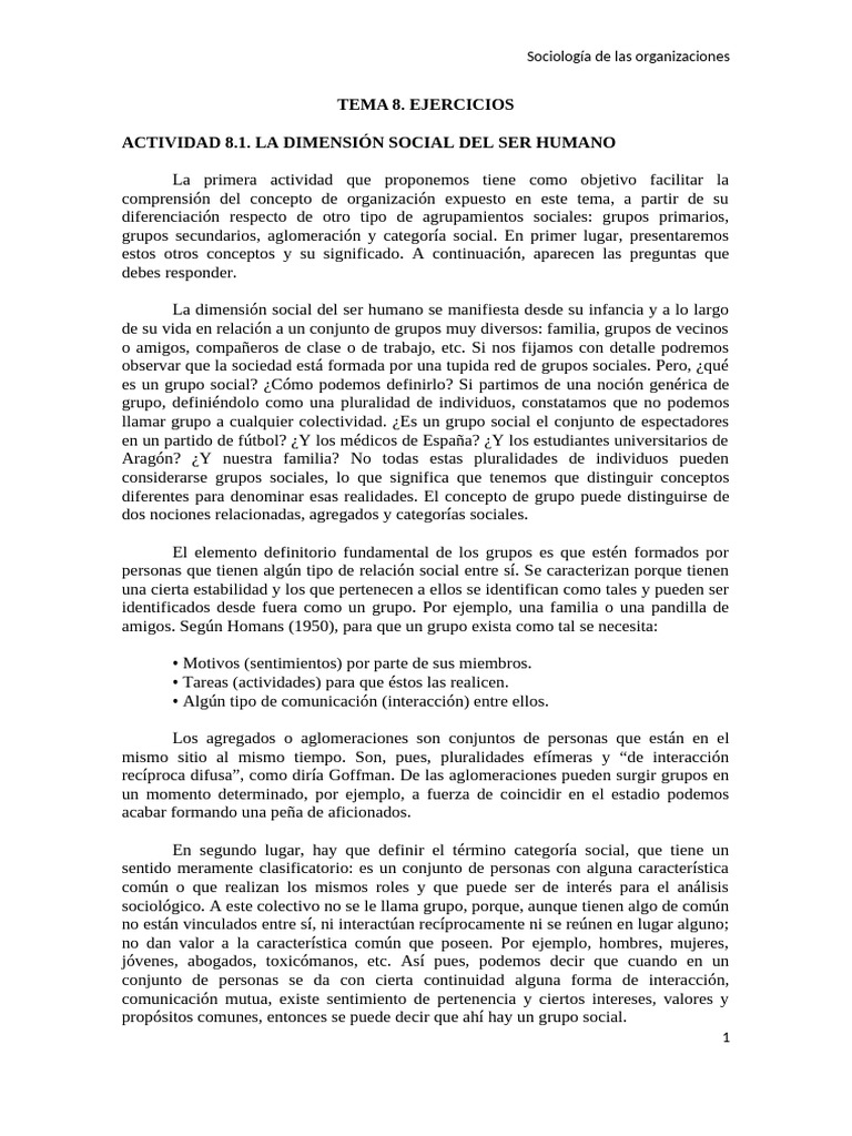 TEMA 8. Ejercicios | PDF | Sociología | Comportamiento