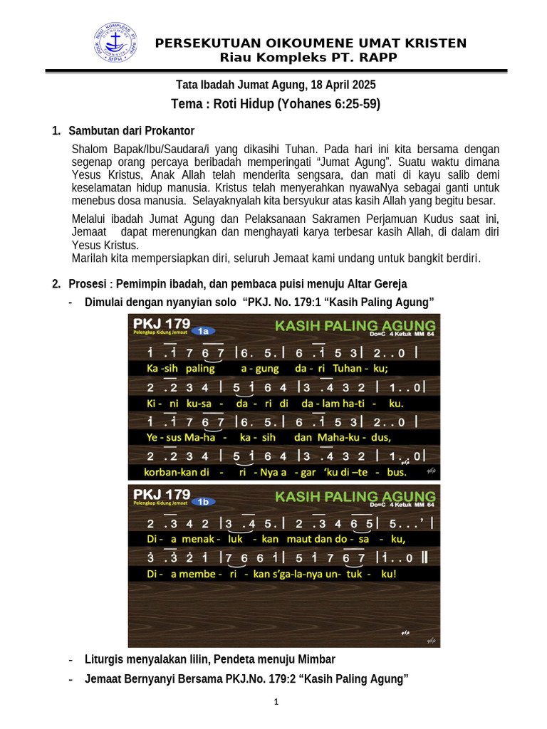 Tata Ibadah Jumat Agung POUK Riau Kompleks 2025 | PDF