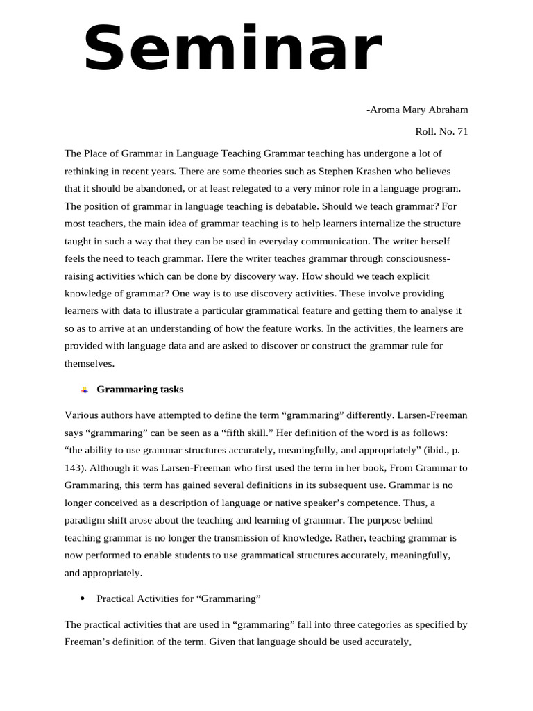 Grammar Activities. VS Seminar. Aroma | PDF | Learning | Language Education