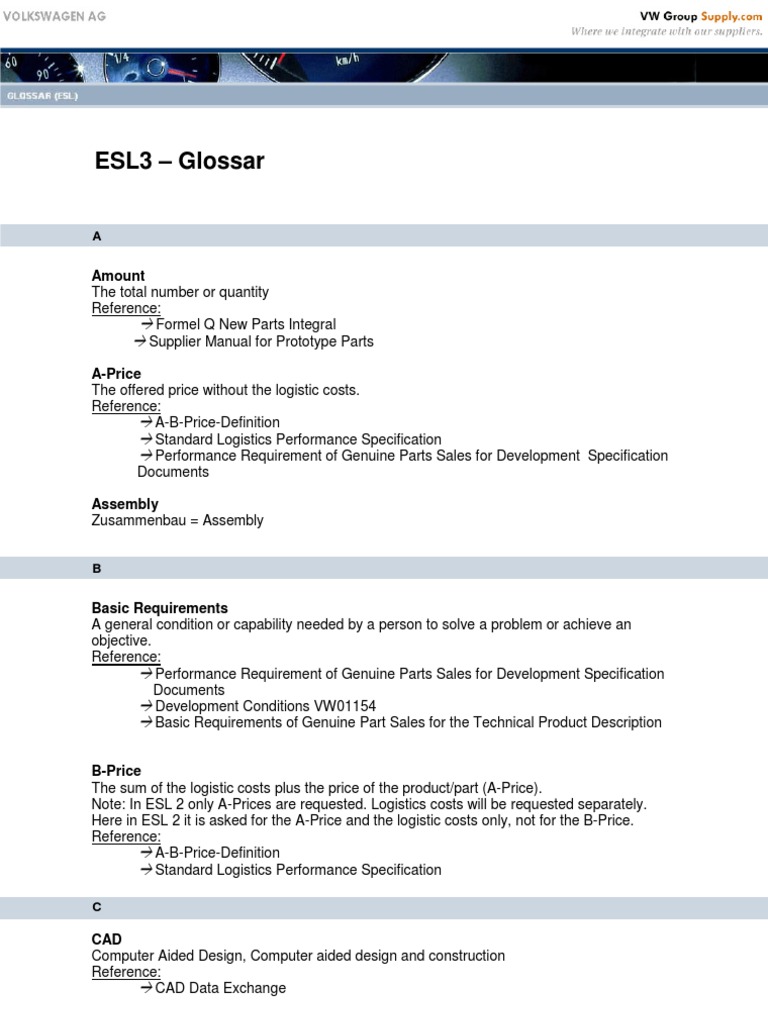 ESL Glossar en | PDF | Specification (Technical Standard) | Procurement