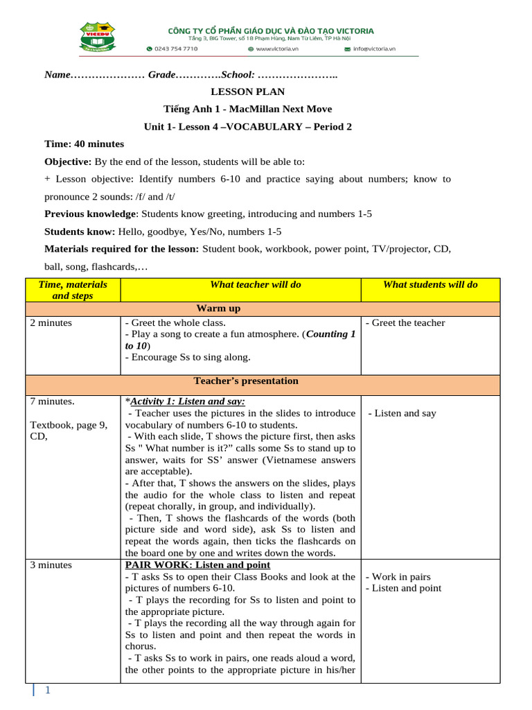 Ta1 MNM U1 L4 Vocabulary P2 | PDF