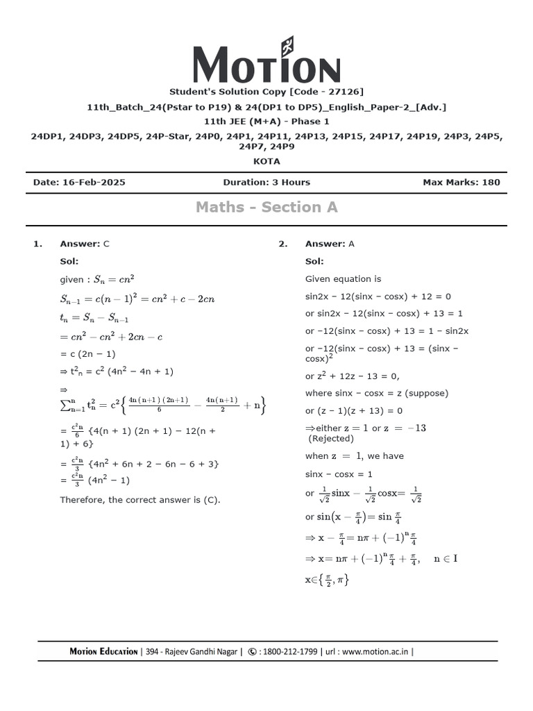 11th Batch 24(Pstar to 19) PT-2 Solution | PDF | Euclidean Geometry ...
