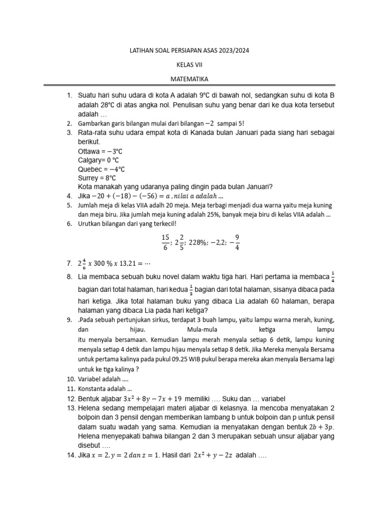 Latihan Soal Persiapan Asas 2023 | PDF
