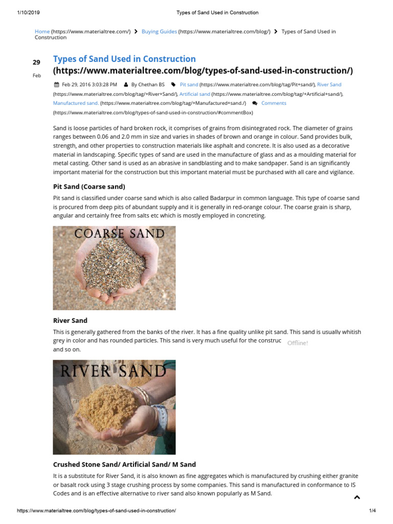 Types of Sand Used in Construction | PDF | Sand | Concrete