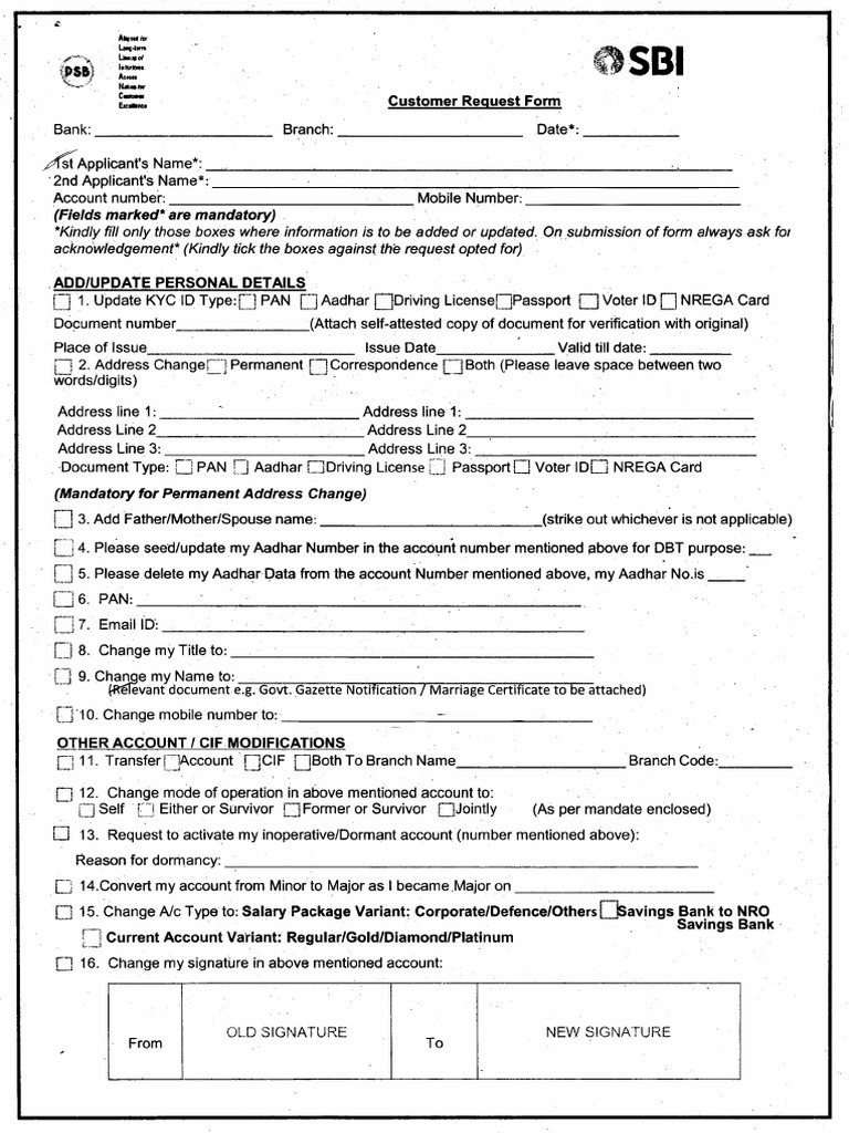 Sbi Update Correction Form | PDF