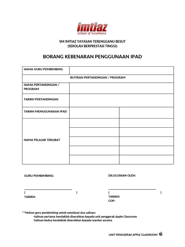 BORANG KEBENARAN PENGGUNAAN IPAD | PDF