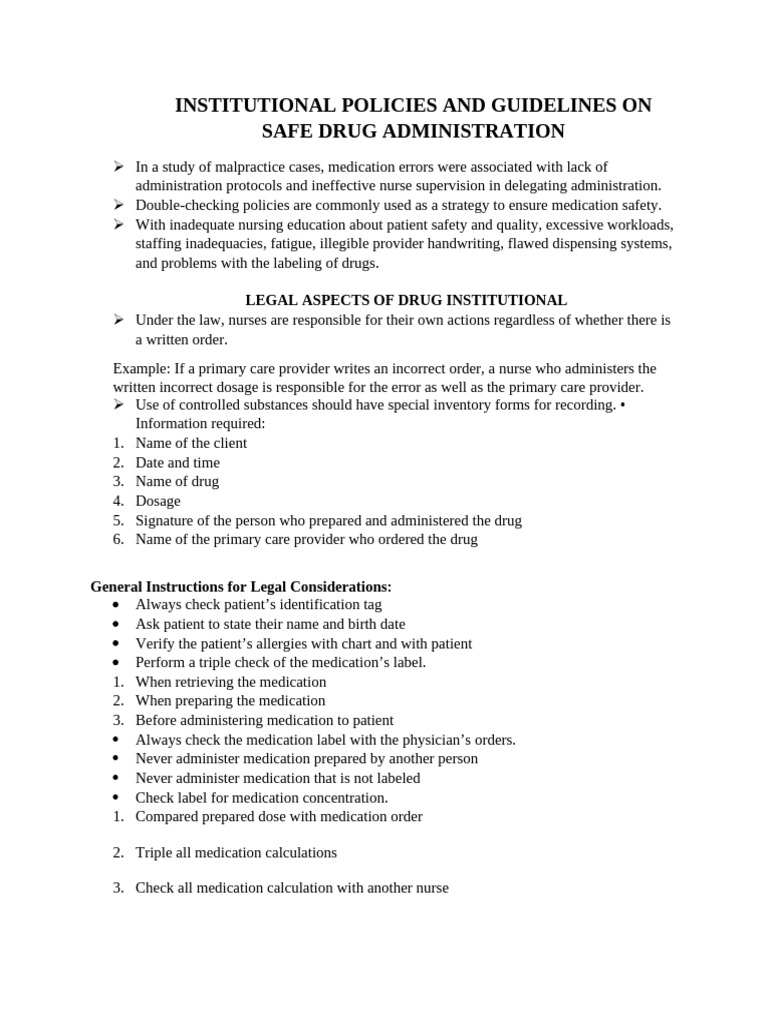 Institutional Policies and Guidelines On Safe Drug Administration | PDF ...