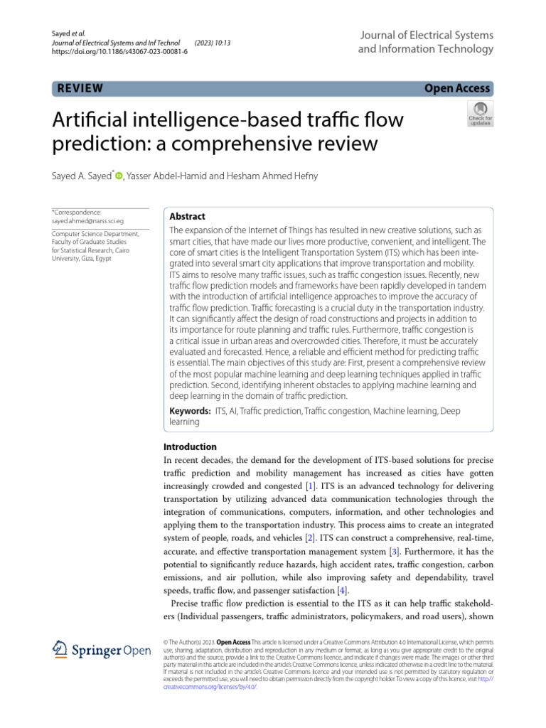 Artificial Intelligence-Based Traffic Flow Prediction: A Comprehensive Review | PDF | Support ...