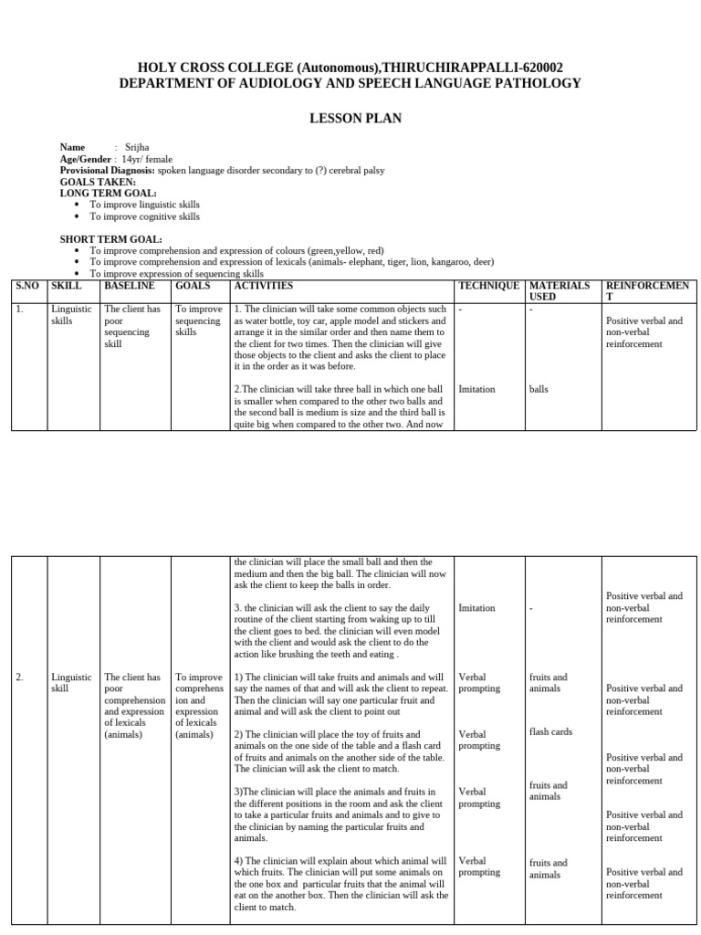 Srijha Lesson Plan Spastics | PDF | Nonverbal Communication | Linguistics